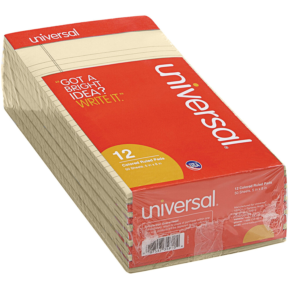 Universal UNV35852 5" x 8" Narrow Rule Ivory Perforated Note Pad - 12/Pack