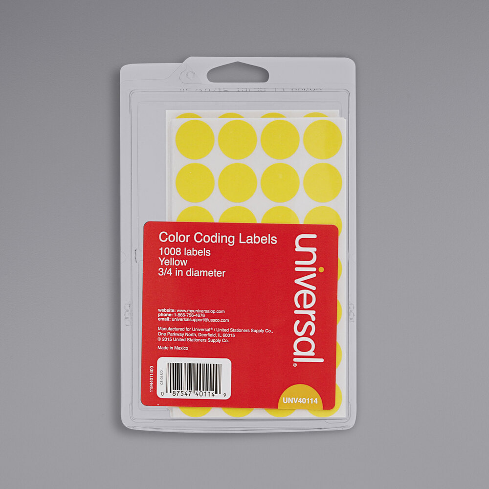 Universal UNV40114 3/4" Round Yellow Color Coding Labels - 1,008/Pack