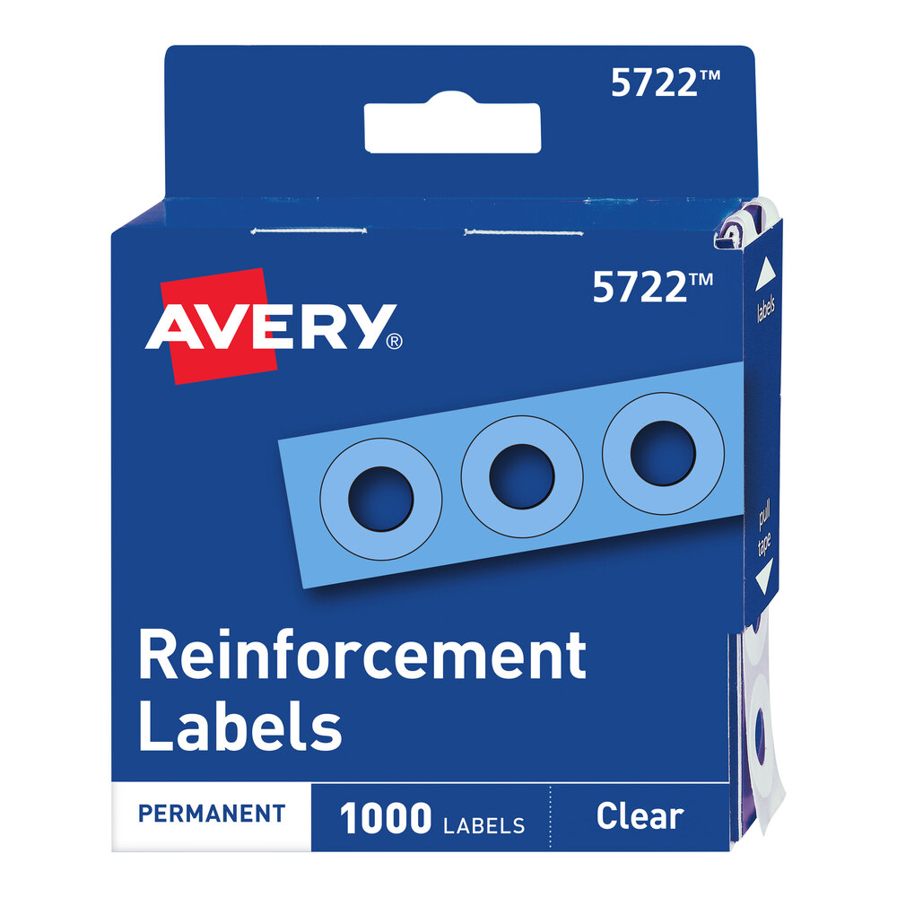 Avery® 5722 1/4" Clear Hole Reinforcement Label with Dispenser - 1,000/Pack