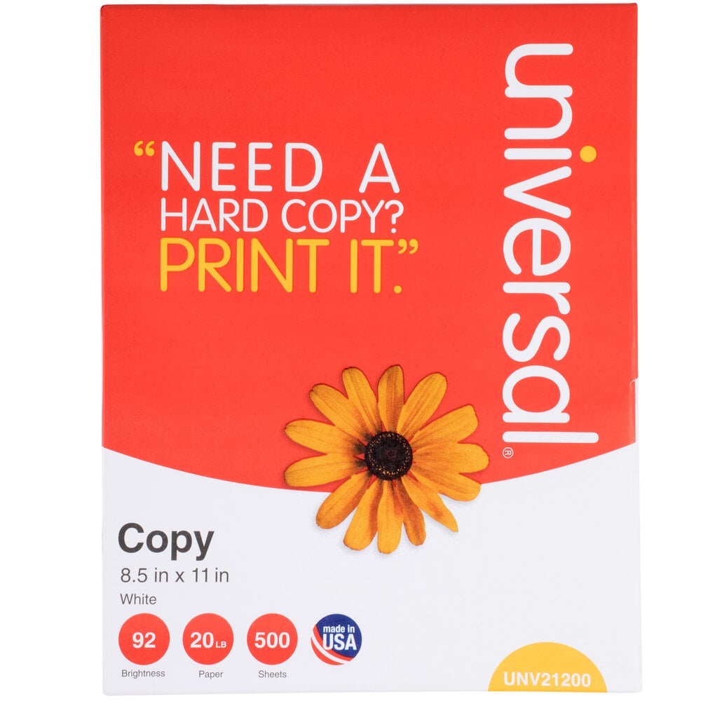 Universal Office UNV11289 8 1/2" x 11" White Case of 20 lb. Copy Paper ...