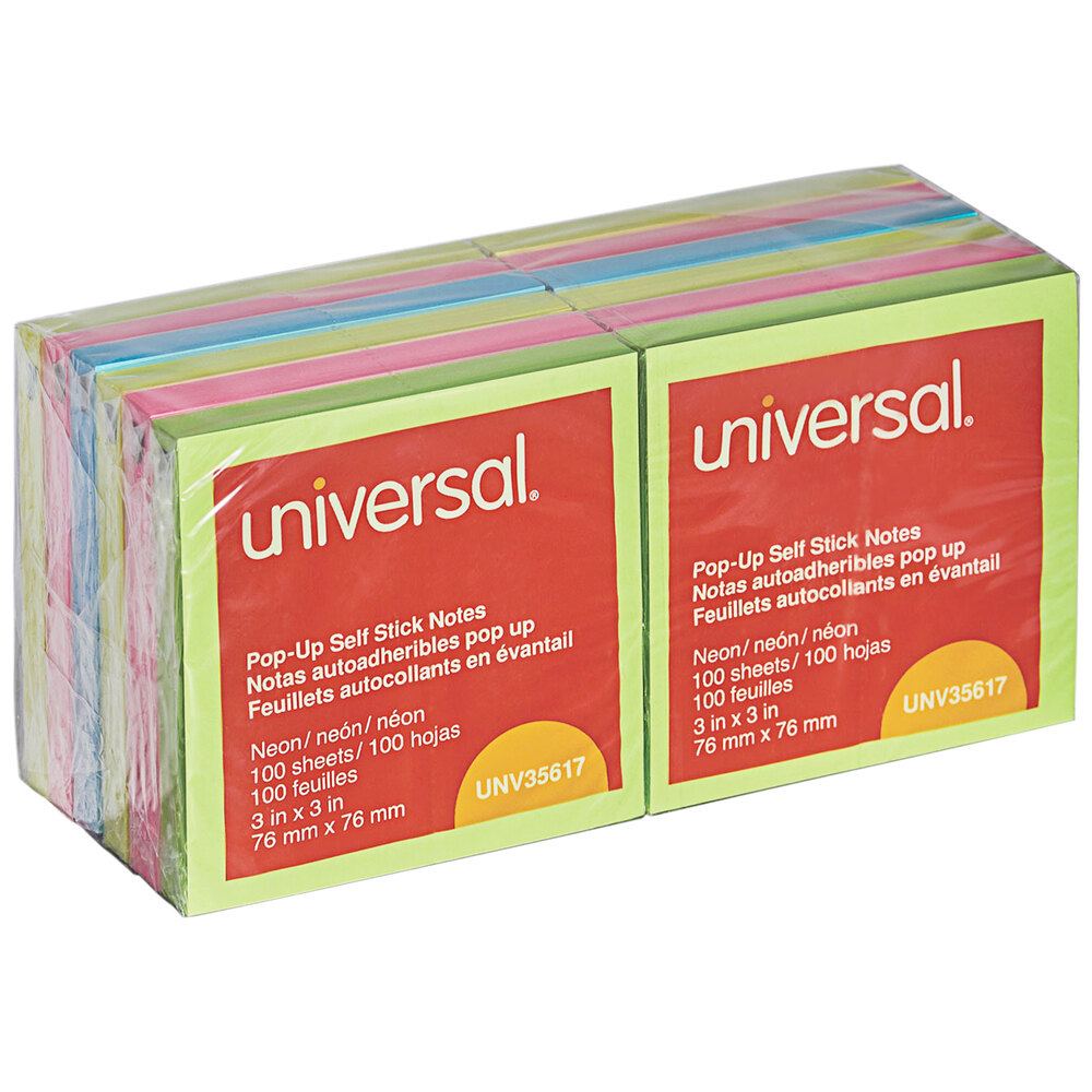 Universal UNV35617 3" x 3" Assorted Neon Color Fan-Folded Pop-Up Note ...