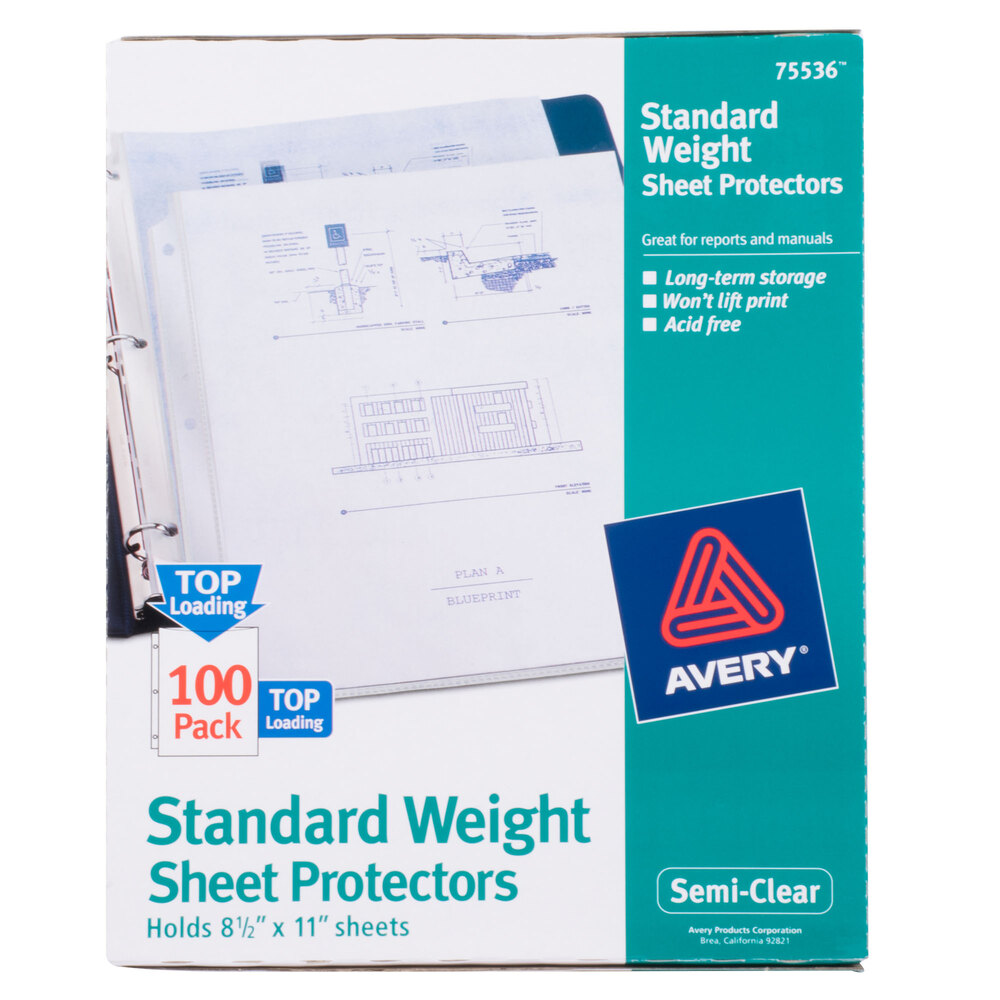 Avery® 75536 8 1/2" x 11" Semi-Clear Standard Weight Top-Load Sheet ...