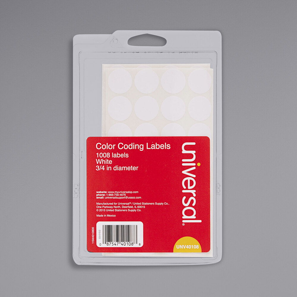 Universal UNV40108 3/4" Round White Color Coding Labels - 1,008/Pack