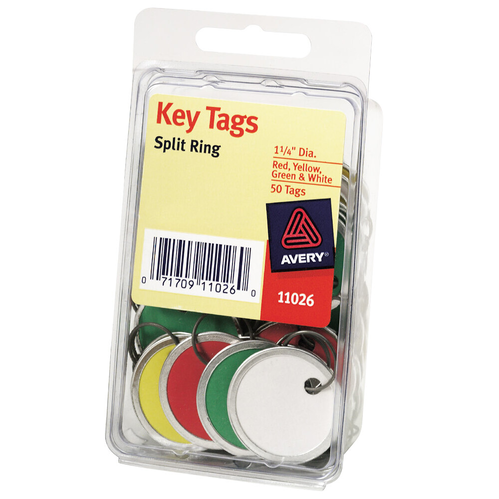 Avery 11026 1 1/4" Metal Rim Assorted Color Card Stock Key Tag - 50/Pack