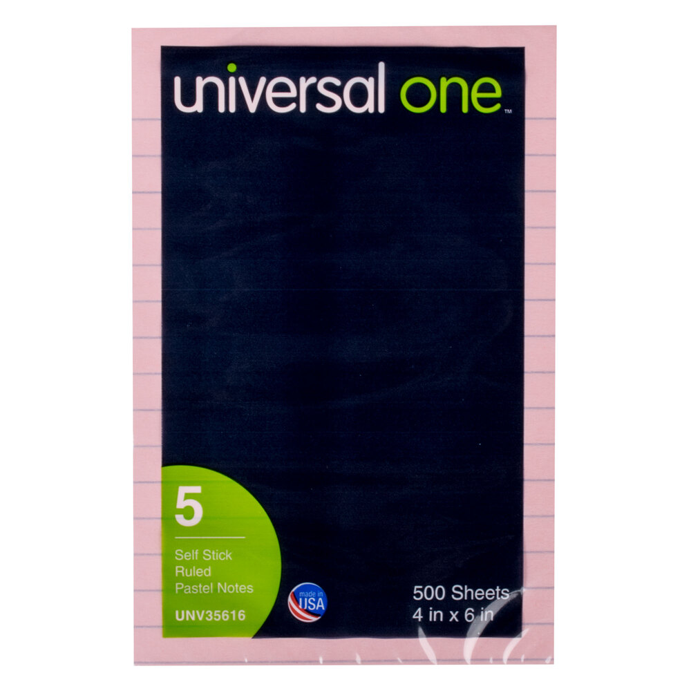 Universal UNV35616 4" x 6" Lined Assorted Pastel Color Self-Stick Notes ...