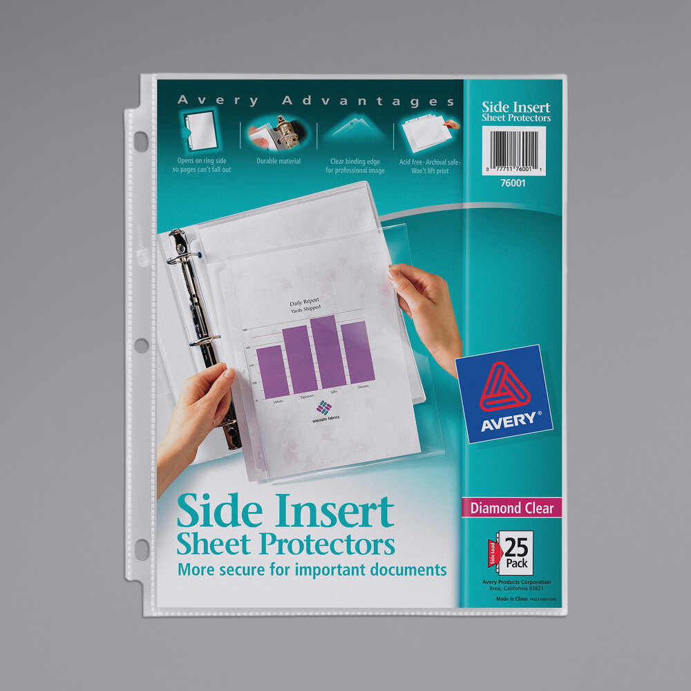 Avery® 76001 8 1/2" x 11" Diamond Clear Heavy Weight Secure Side-Load Sheet Protector, Letter ...