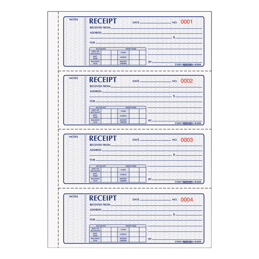 Rediform Office 8L808 3-Part Carbonless Soft Cover Numbered Receipt ...