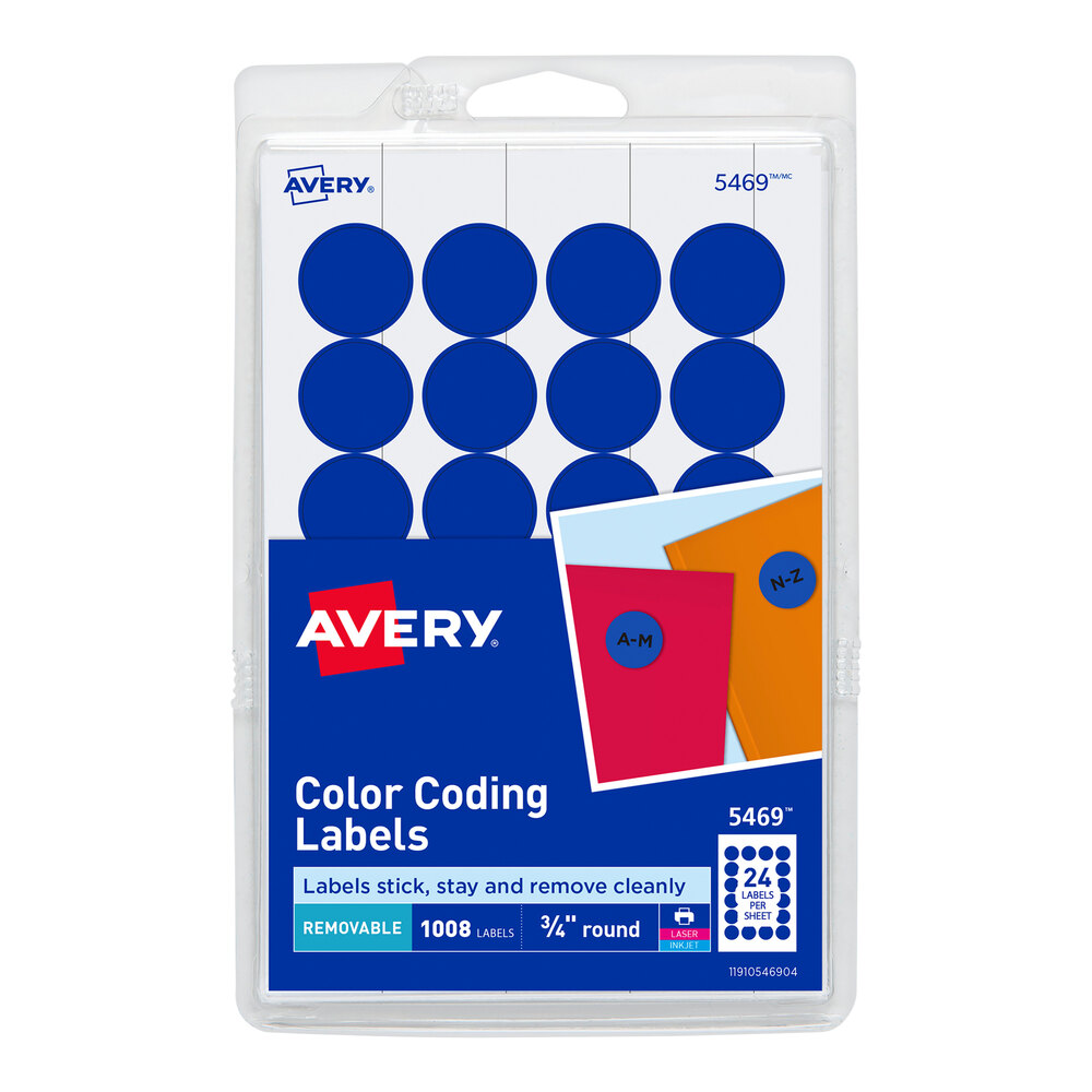 Avery® 5469 3/4" Dark Blue Round Removable Write-On / Printable Labels ...