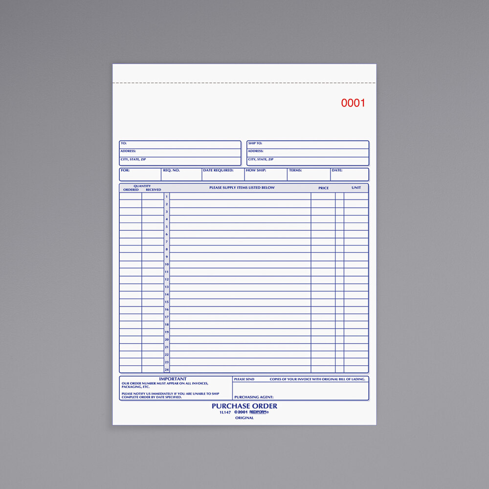 Rediform Office 1L147 8 1/2" x 11" 3-Part Carbonless Purchase Order ...