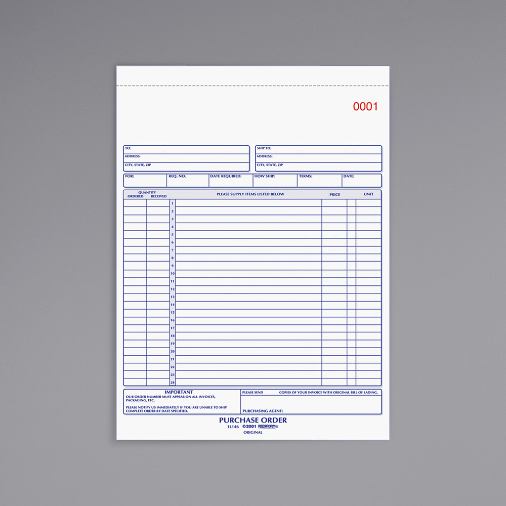 Rediform Office 1L146 8 1/2" x 11" 2-Part Carbonless Purchase Order ...