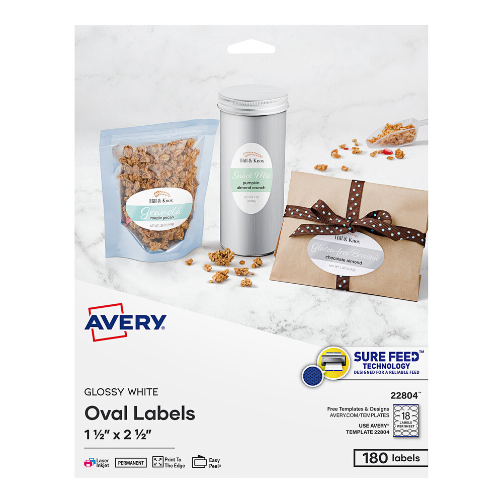 Avery® 22804 Easy Peel 1 1 /2" x 2 1/2" True Print White Glossy Oval ...