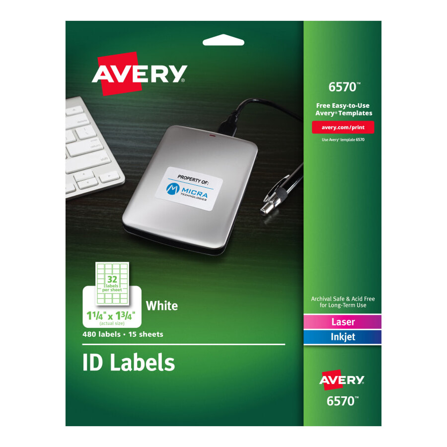 Avery 6570 1 1 4 X 1 3 4 White Permanent ID Labels 480 Pack
