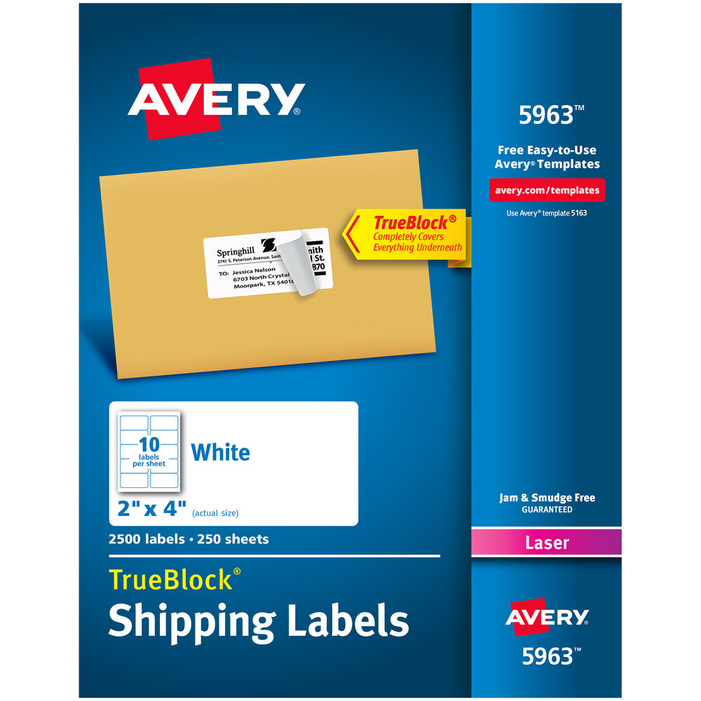 Avery® 5963 TrueBlock 2" x 4" White Shipping Labels - 2,500/Box