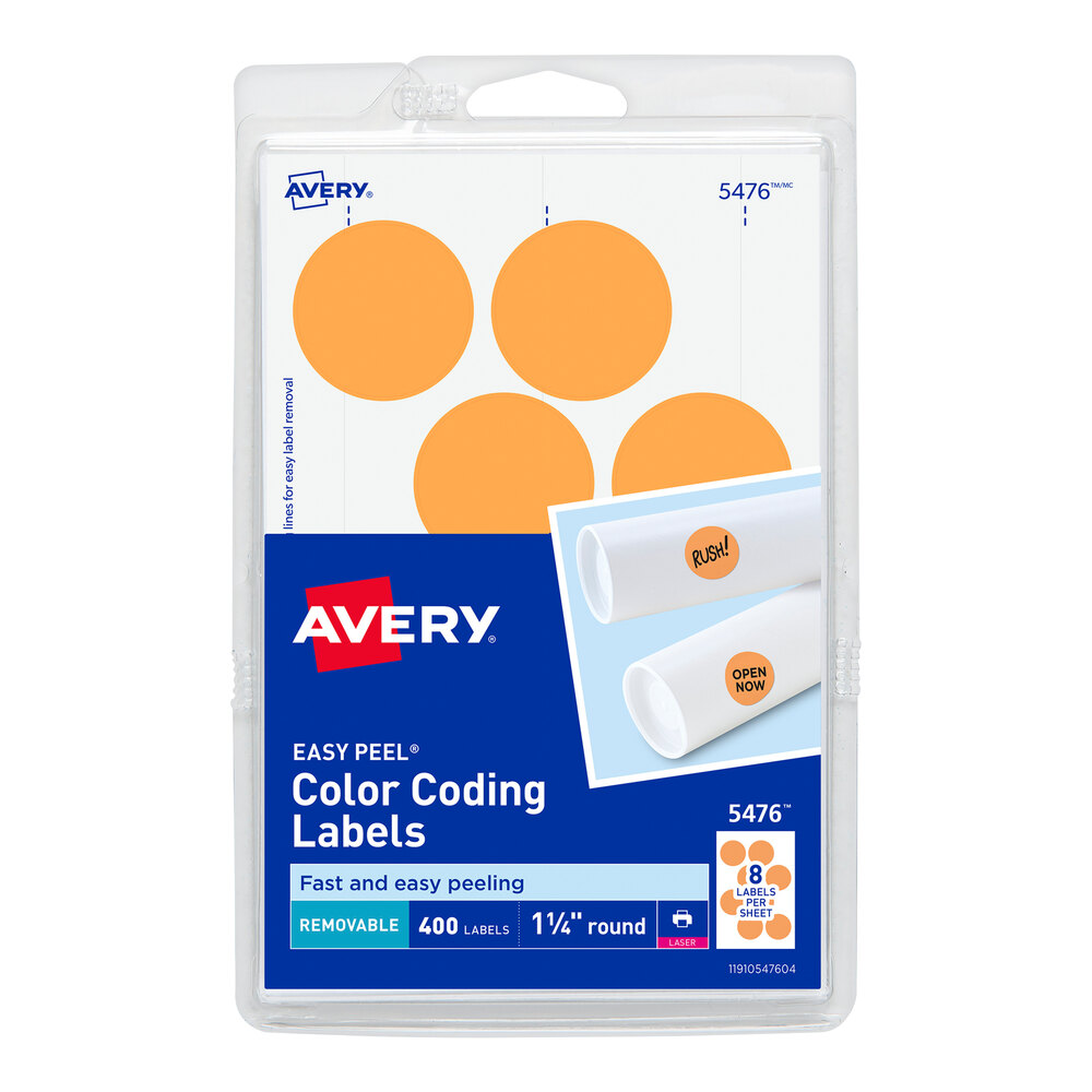 Avery® 5476 1 1/4" Neon Orange Round Removable Write-On / Printable ...