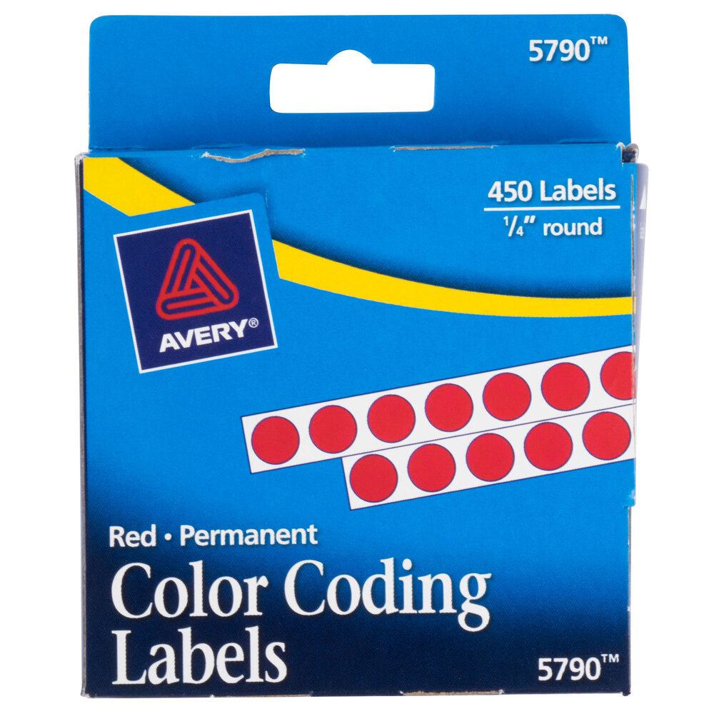 Avery® 05790 1/4" Red Round Permanent Write-On Color Coding Labels ...