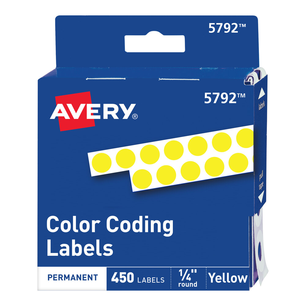 Avery® 5792 1/4" Yellow Round Permanent Write-On Color Coding Labels ...