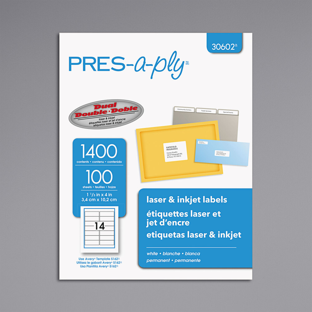 Avery® 30602 1 1/3" x 4" White Laser Address Labels - 1,400/Box