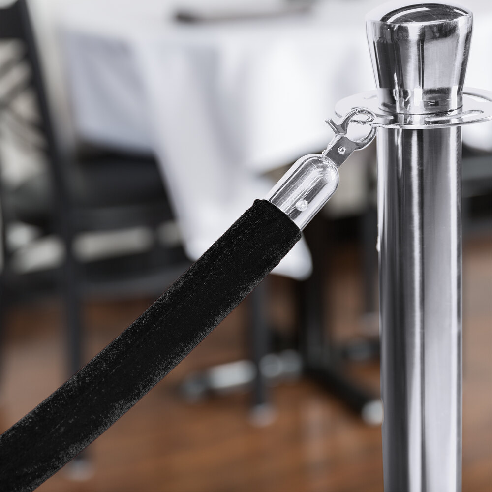 Lancaster Table & Seating Black 5' Stanchion Rope with Silver Ends for ...