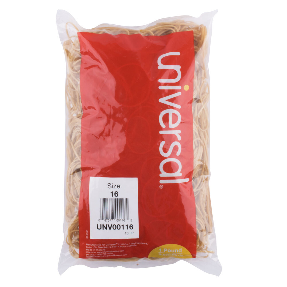 Universal UNV00116 2 1/2" x 1/16" Beige #16 Rubber Band, 1 lb. - 1,900/Bag