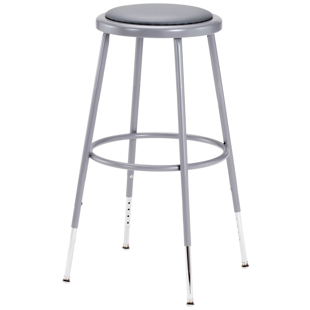 National Public Seating 6424H 25" - 33" Gray Adjustable Round Padded ...