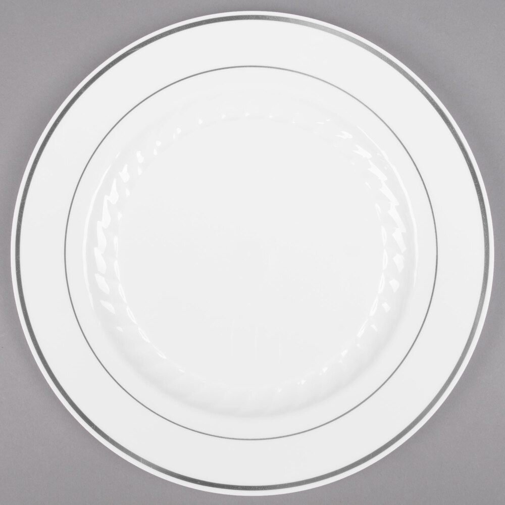 Fineline Silver Splendor Plastic Plates | Fineline 510-WH 10" White ...
