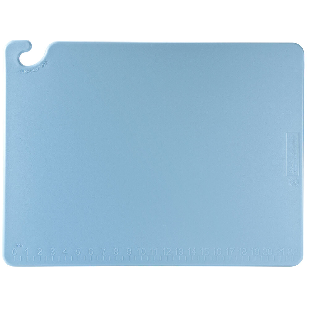 San Jamar 6007815 Cut-N-Carry® 24" x 18" x 1/2" Blue Cutting Board with ...