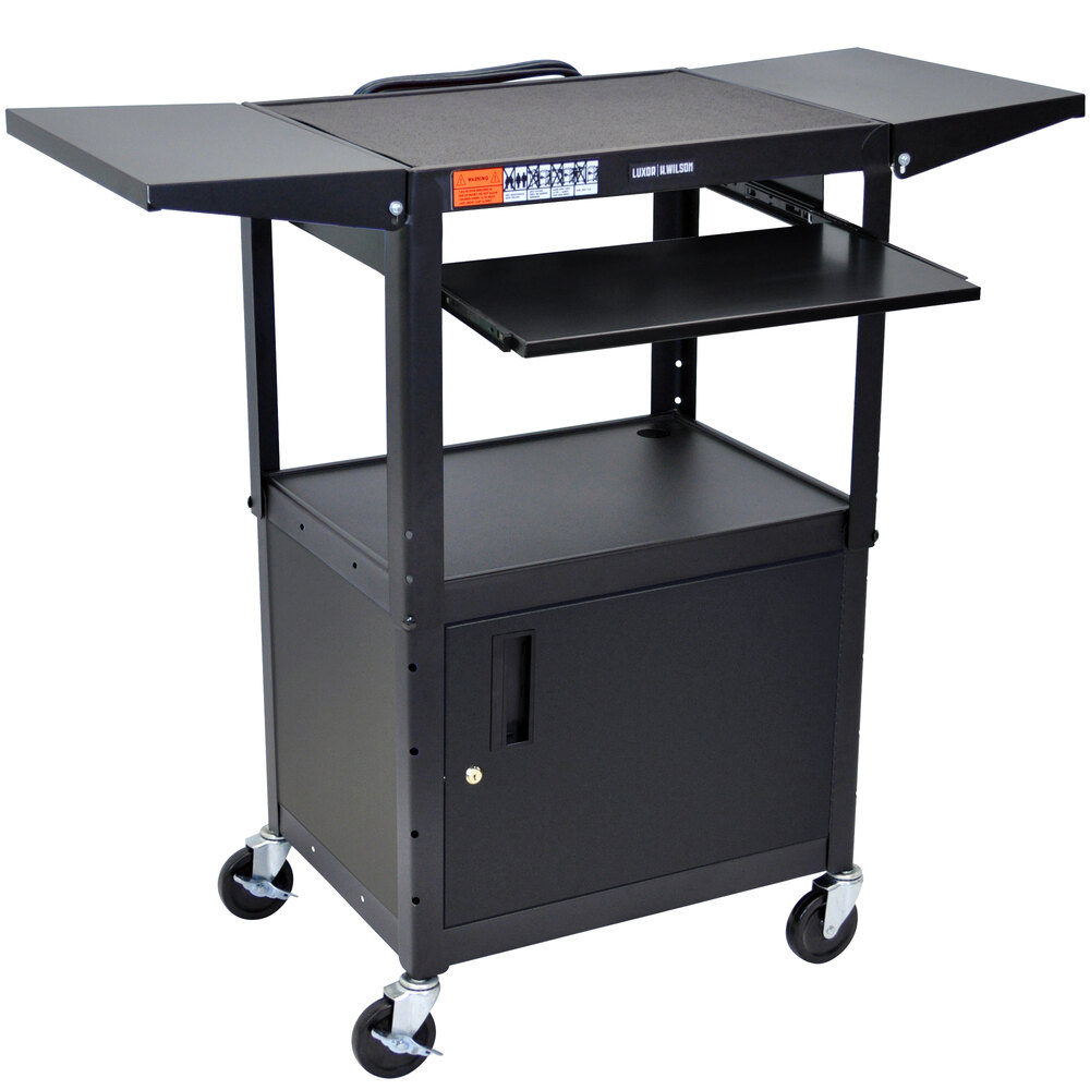 Luxor 18" x 24" x 24"-42" Black Steel Adjustable-Height Powered Mobile ...