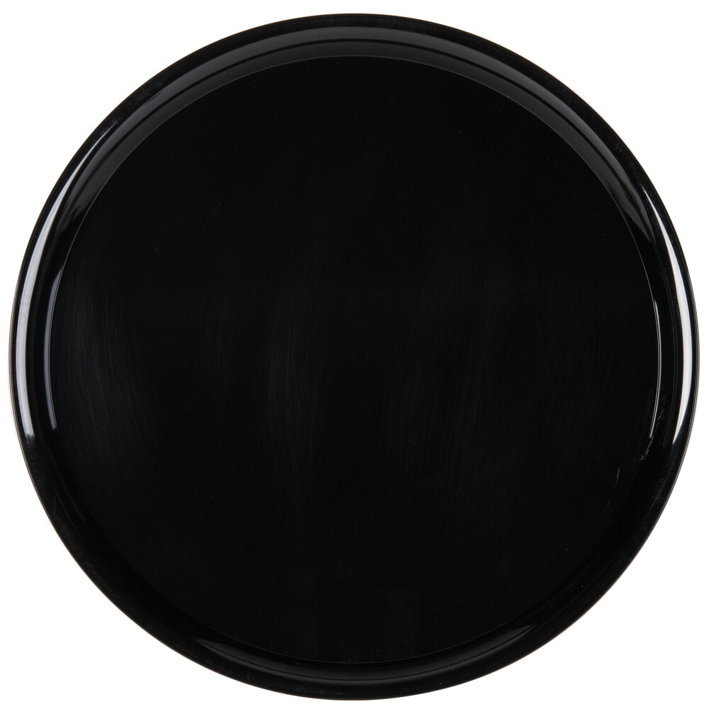 WNA Comet A916BL CheckMate 16" Black Round Catering Tray - 5/Pack