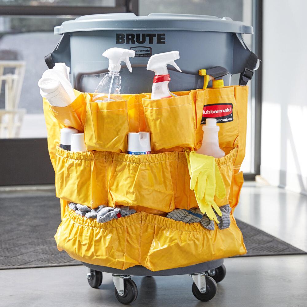 Rubbermaid BRUTE 32 Gallon Gray Trash Can, Lid, Caddy Bag, and Dolly Kit