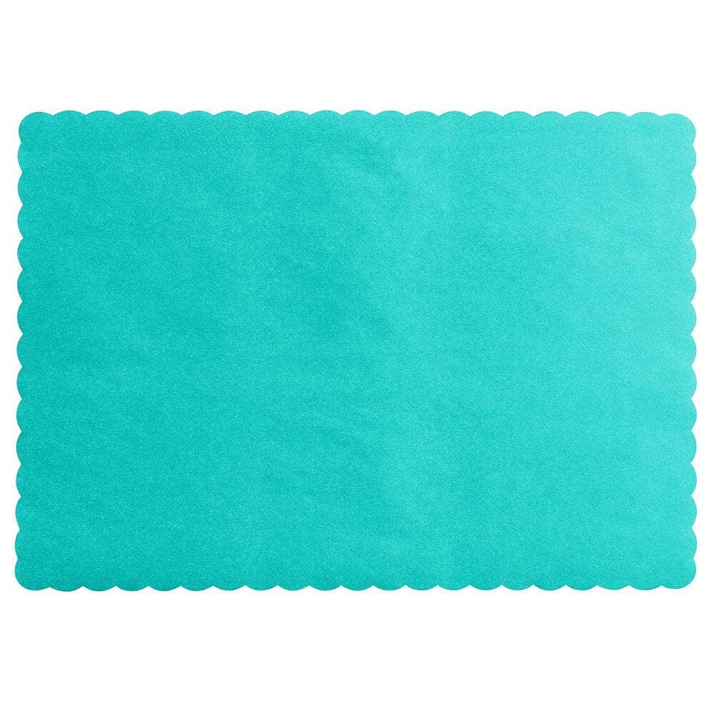 Choice 10" x 14" Teal Colored Paper Placemat with Scalloped Edge ...