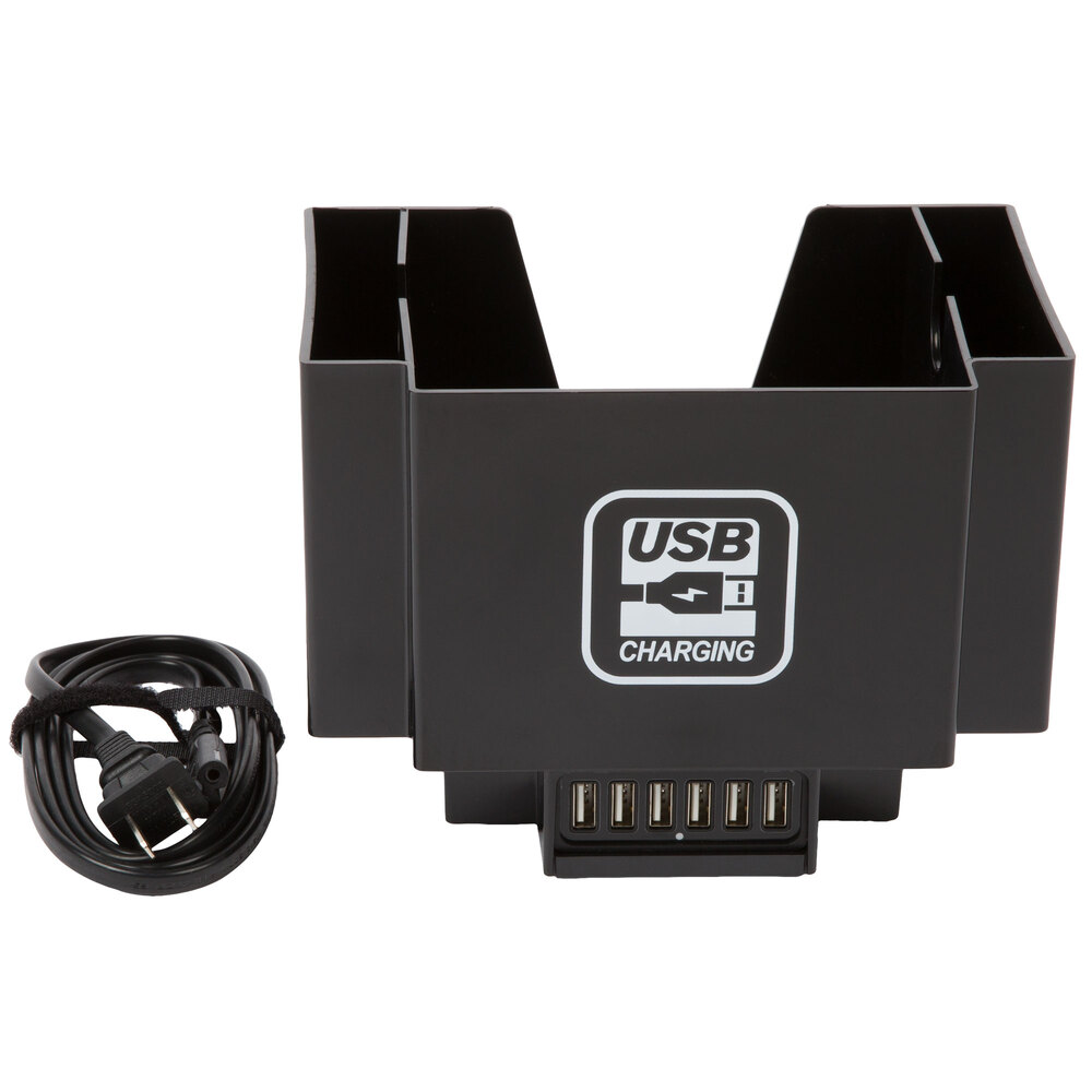 Chef Master Black Plastic Bar Caddy with Six USB Charging Ports - 6" x ...