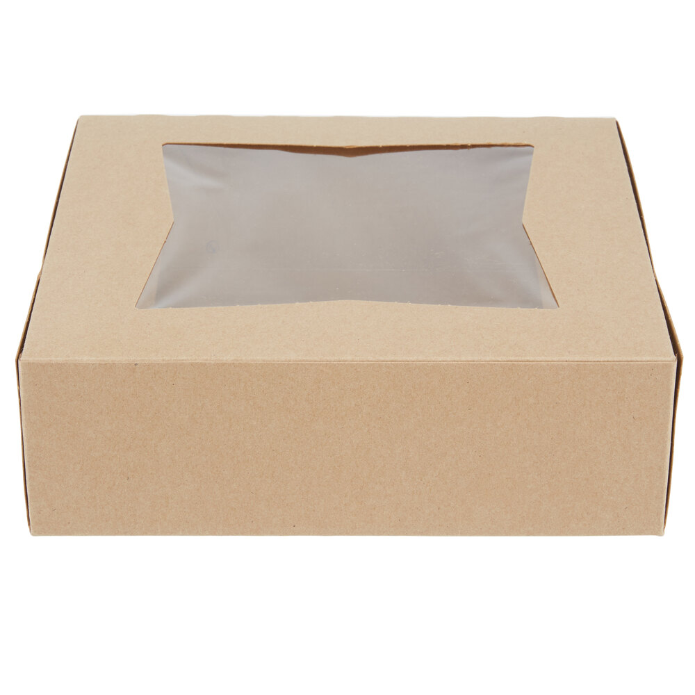 8" x 8" x 2 1/2" Kraft Customizable Auto-Popup Window Bakery Box - 200/Case