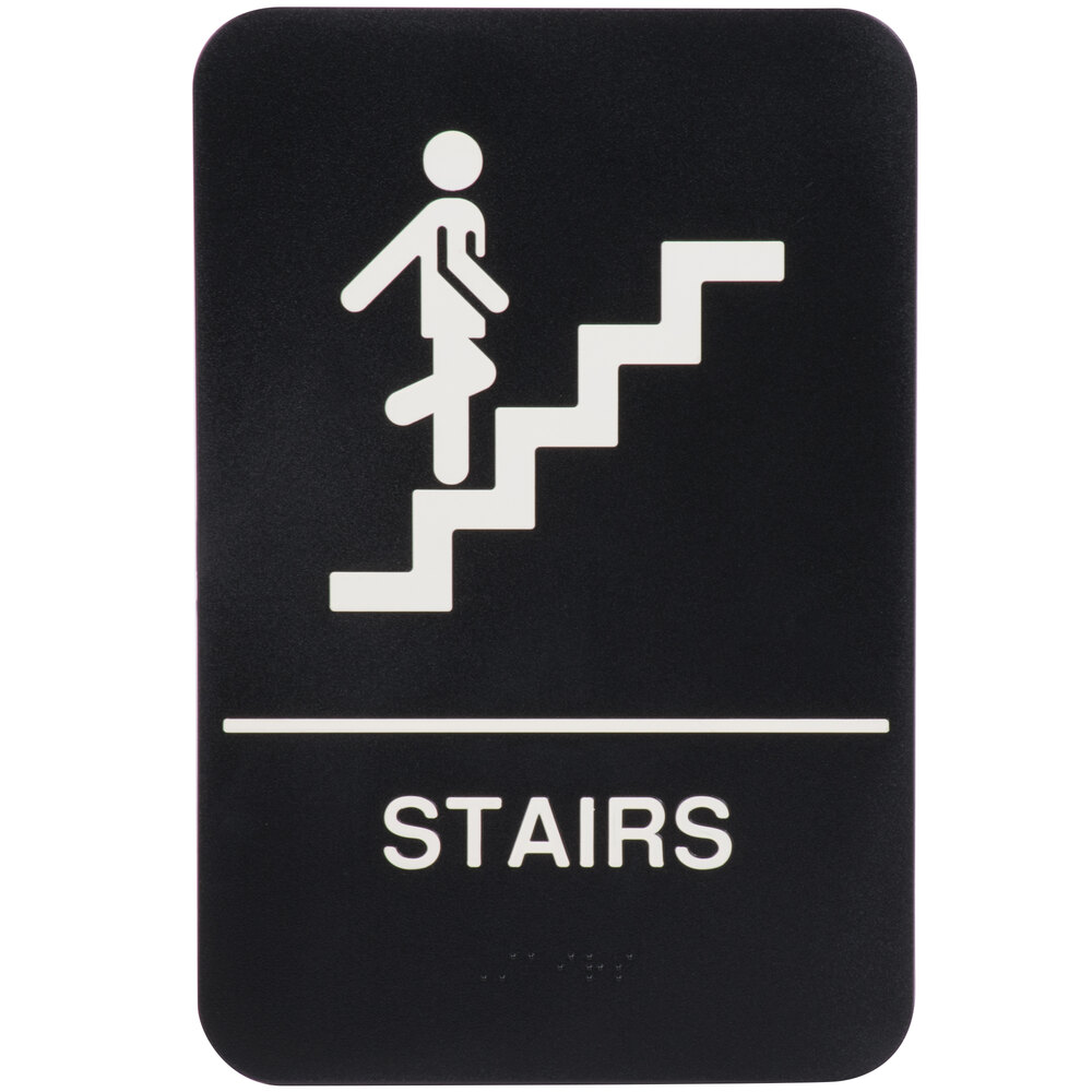 Thunder Group ADA Stairs Sign with Braille - Black and White, 9" x 6"