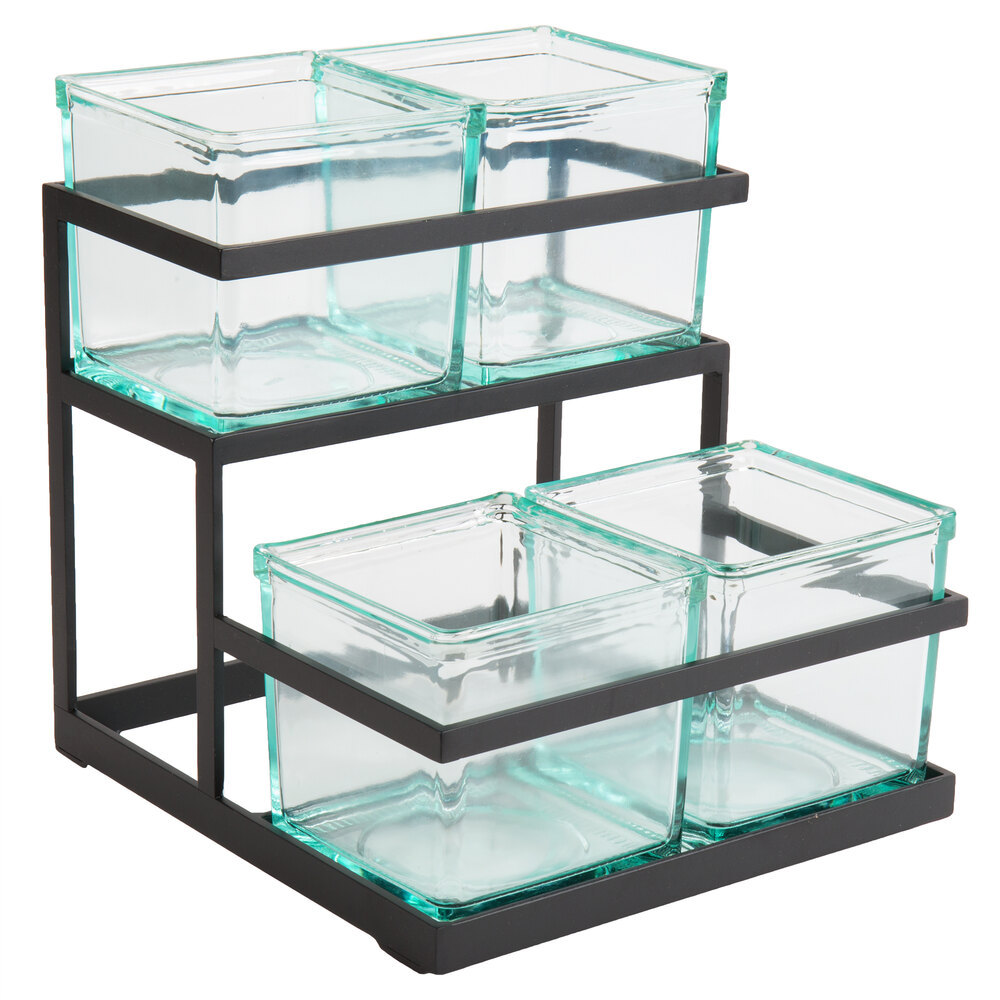 Cal-Mil 3604-13 2-Step Black Condiment Display with 4 Glass Jars - 11 ...
