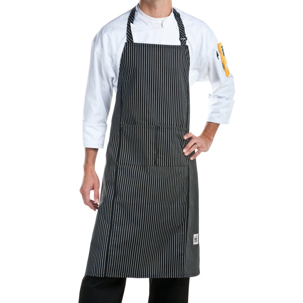Chef Revival Pinstripe Poly-Cotton Customizable Bib Apron with 1 Pocket ...