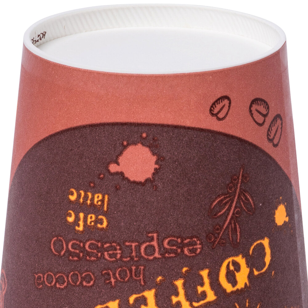 Choice 8 oz. Tall Coffee Print Poly Paper Hot Cup - 50/Pack