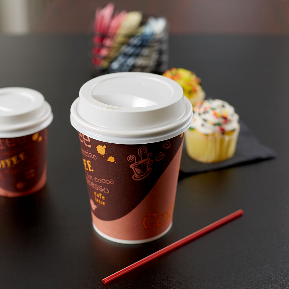 Choice 8 oz. Tall Coffee Print Poly Paper Hot Cup - 50/Pack