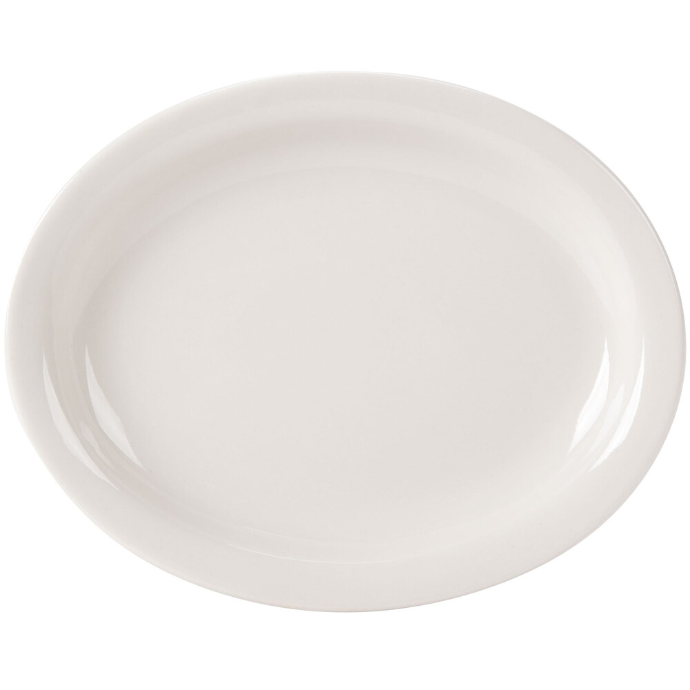 CAC NRC-40 Ivory (American White) Narrow Rim Oval China Platter - 36/Case