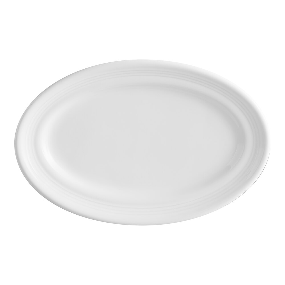 Tuxton CWH-096 Concentrix 9 3/4" x 6 1/2" White Oval China Platter - 24/Case