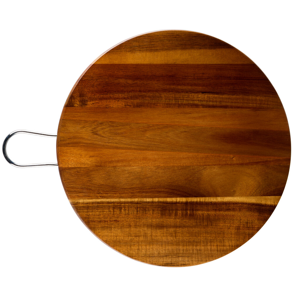 Tablecraft ACAMR14 Acacia Wood Round Display Board with Brushed Nickel ...