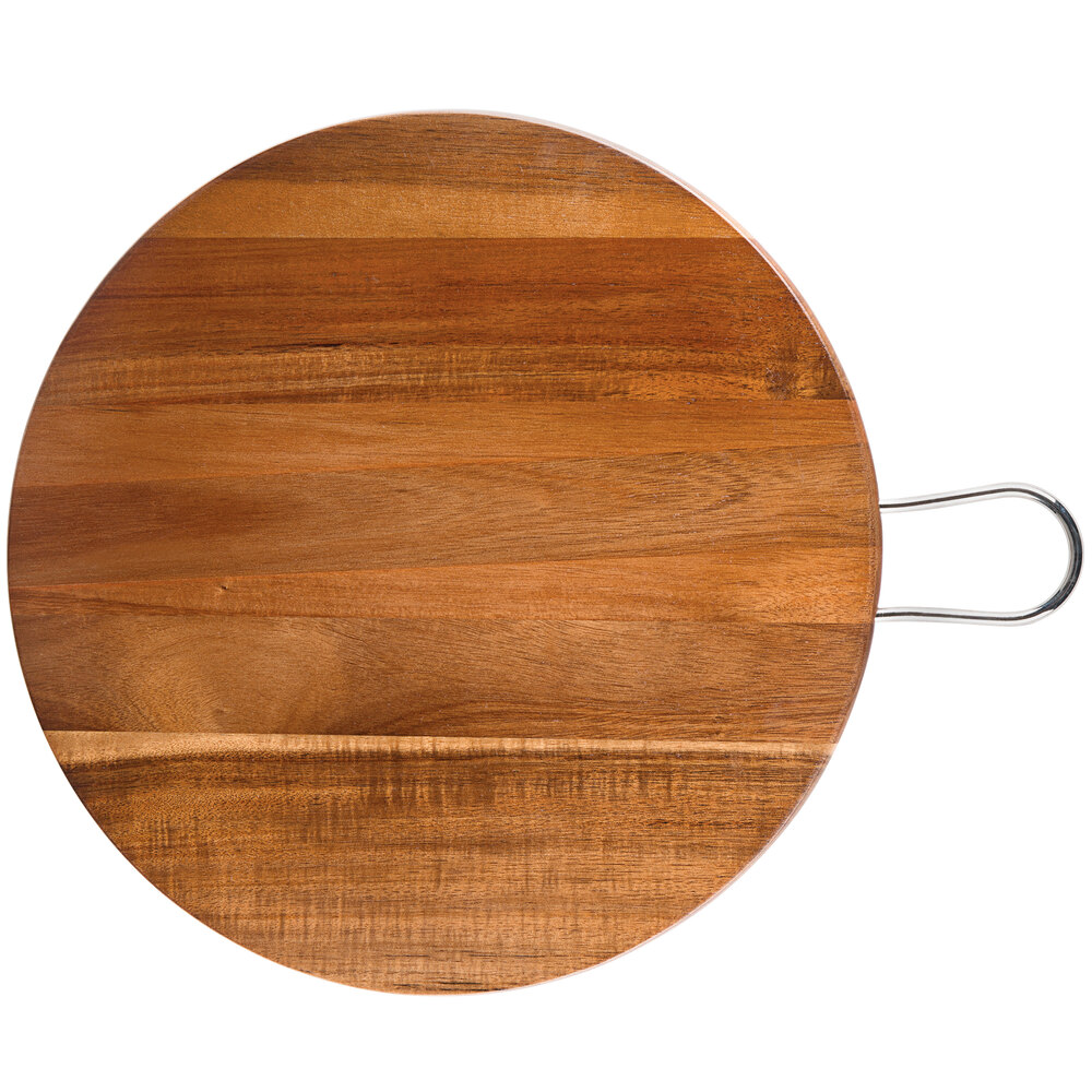 Tablecraft ACAMR14 Acacia Wood Round Display Board with Brushed Nickel ...