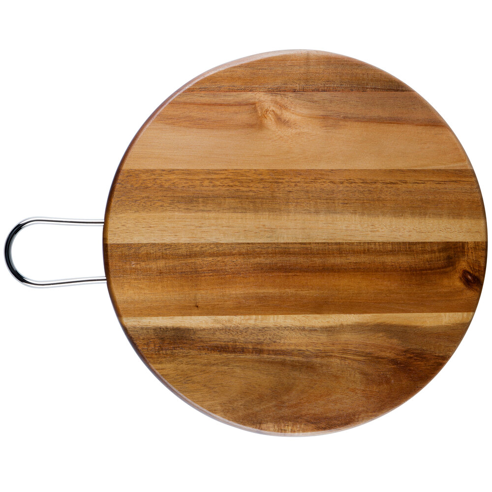 TableCraft ACAMR12 Acacia Wood Round Display Board with Brushed Nickel ...