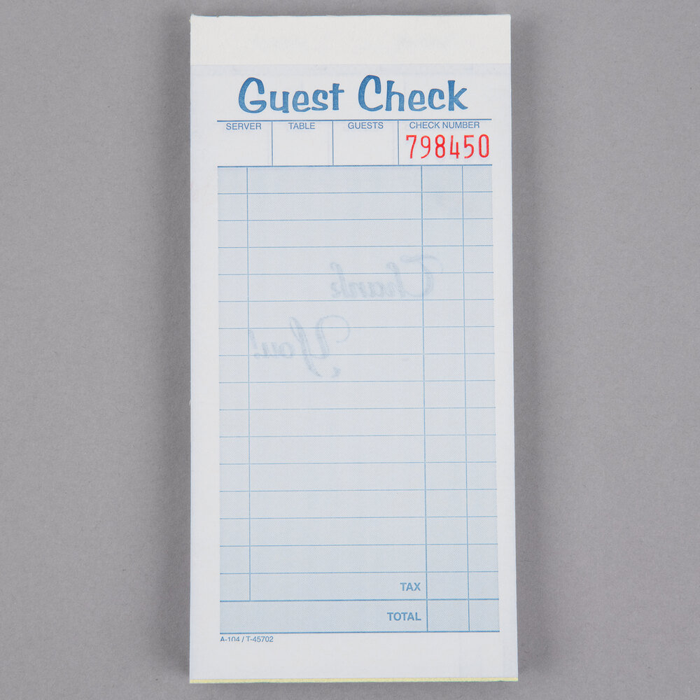 Adams 10450SW 2-Part White / Canary Carbonless Guest Check Book - 5/Case