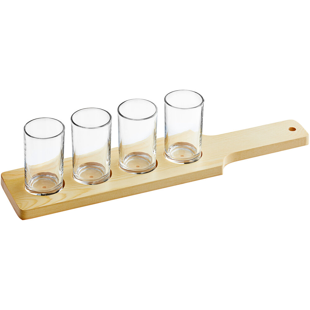 Acopa 18" Natural Flight Paddle with Straight Up Tasting Glasses - 3/Set