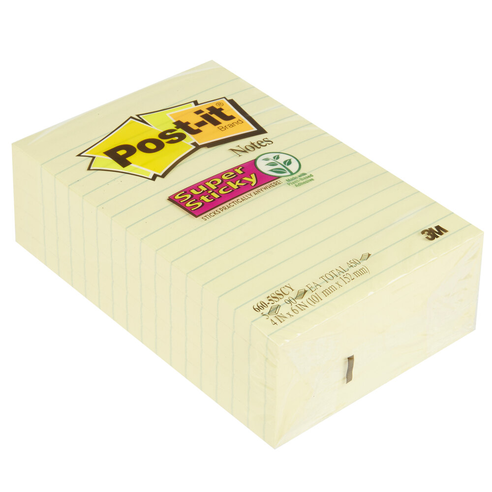 Post-It® Sticky Notes w/ Lines (Yellow, 4" x 6") - 5/Pack