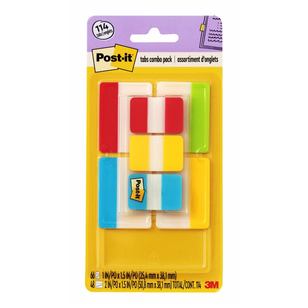 3M 686VAD1 Post-It® 1" and 2" Assorted Color Tab Value Pack - 114 Tabs
