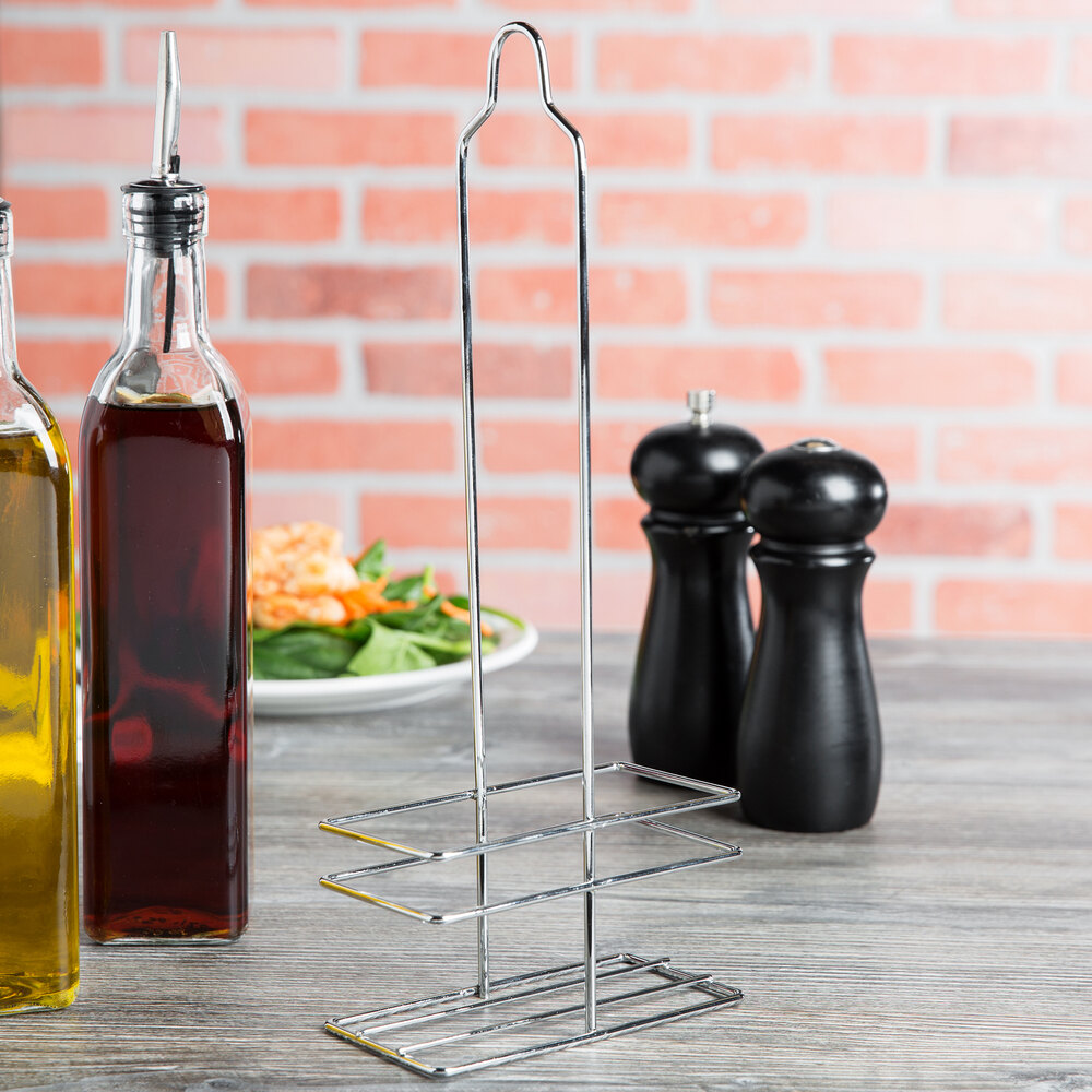 Choice 16 oz. 3 Piece Oil & Vinegar Cruet Set with Rack