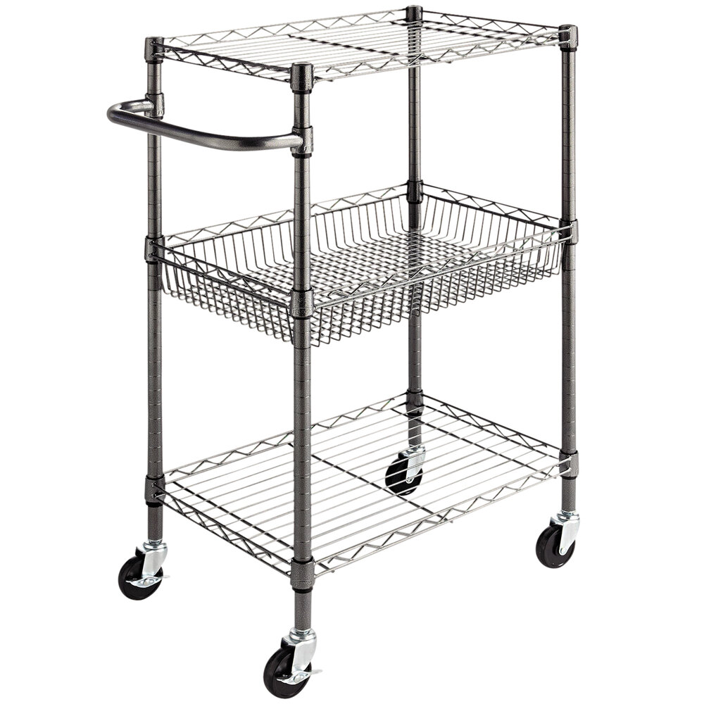 Alera ALESW342416BA 28" x 16" x 39" Black Anthracite Three Shelf Wire ...