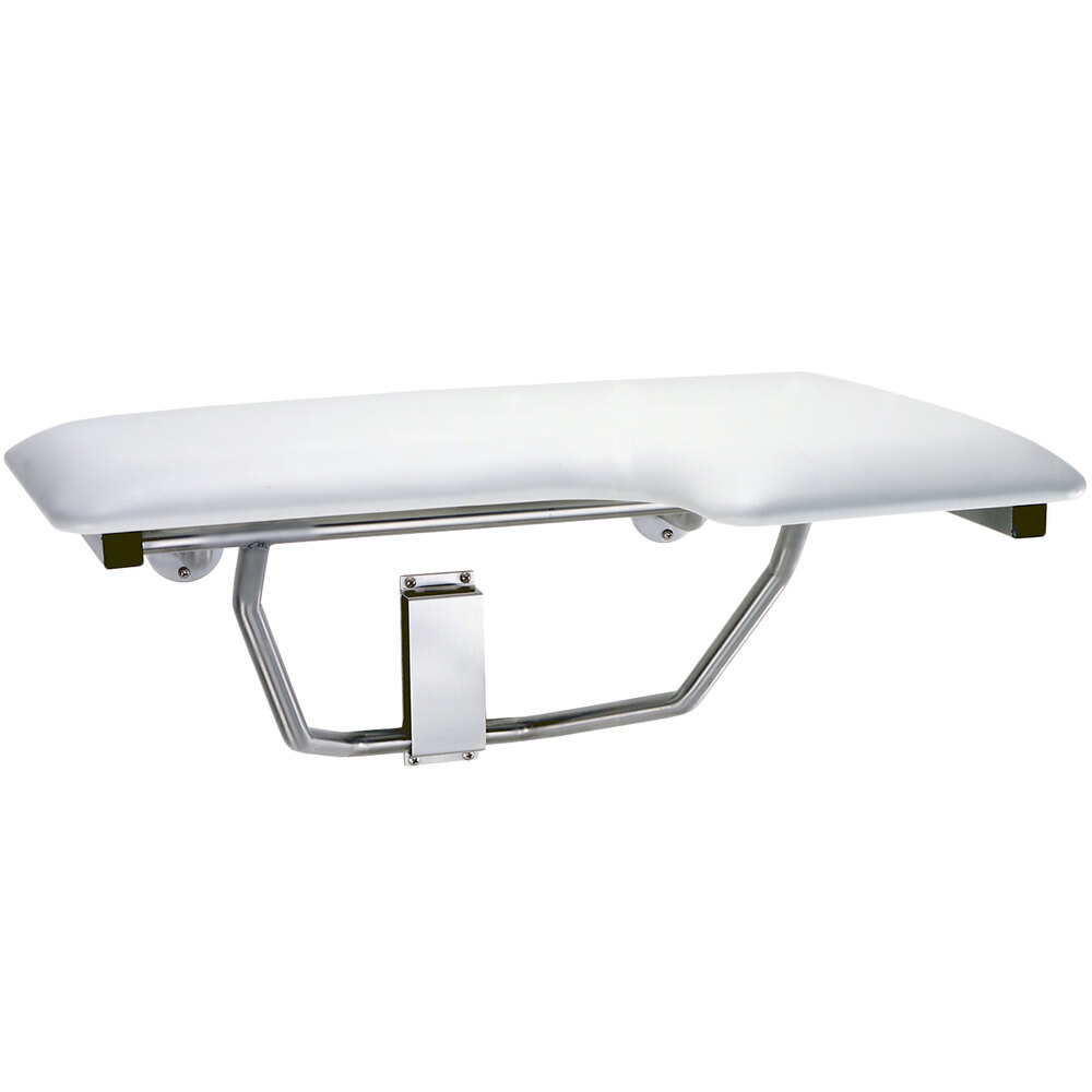 Bobrick B-518 White Left-Handed Folding Shower Seat with Padded Cushion