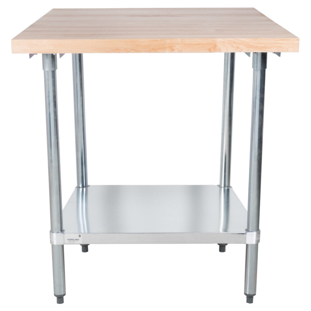 Advance Tabco H2G-243 Wood Top Work Table with Galvanized Base and ...